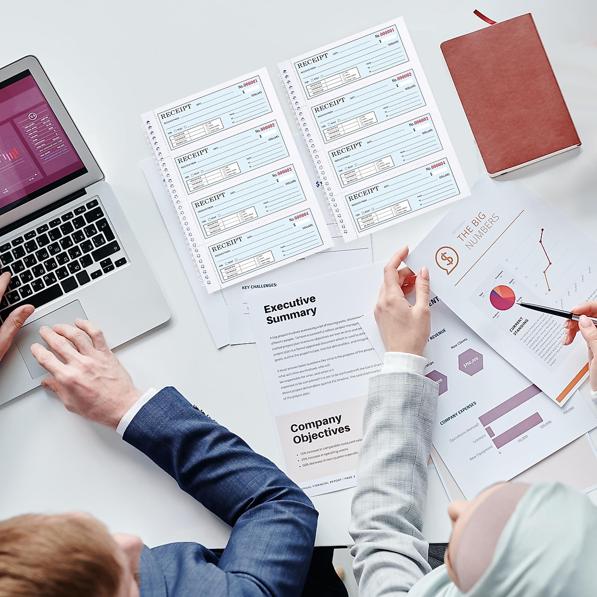 Large Money and Rent Receipt Book with Cardboard Insert,3-Part Carbonless,7.9”x11.2” Spiral Bound,100 Sets per Book,4 Receipts per Page for Office Supplier,Rent and Cash Transaction