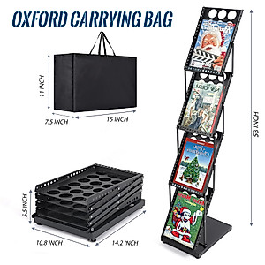 ChoiCARE Literature Catalog Rack, Foldable Magazine Brochure Display Stand, Magazine Floor-Standing with Portable Oxford Bag, for Office Store and Exhibition Trade Show (4 Pockets, Black)