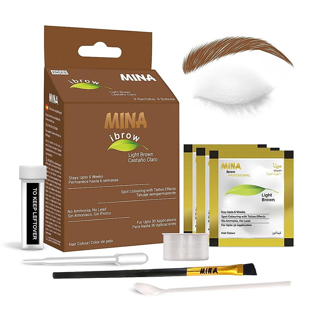 MinaiBrow Tint Kit Light Brown | Natural Spot Coloring Brow Powder with Brush for Tinting | Water & Smudge Proof Instant Brow Dye, 100% Gray Converge, Ammonia Free