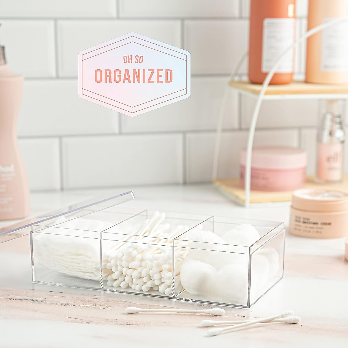 Hammont Rectangle Acrylic Box - Shelf Organizer Bins - Clear Storage Containers - Candy Party Favors | Bathroom Storage | Makeup Cosmetic Organization | Tall: 4"x4"x8" (3 Pack)