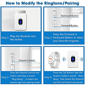 Daytech Wireless Caregiver Pager Call Button Elderly Medical Nurse Alert System for Elderly Monitoring/Seniors with 2 SOS Call Panic Buttons & 2 Watch Pagers, 500+Feet 3 Receivers