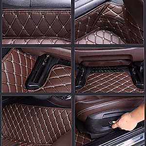 Customize Making Leather Floor Mats for Cars fit 96% Sedan SUV Sports Car Full Coverage All Weather Men Women Pads Protection Non-Slip Leather Floor Liners (Black+White Edge)