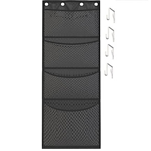 Askfairy Plush Organizer Hanging Bag, Over the Door Organizer Bag for Stuffies for Stuffies, Bathroom, Baby Room With 4 Large Pockets Black