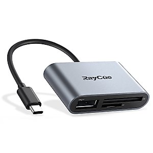 RayCue USB C SD Card Reader Adapter, Type C Micro SD TF Card Reader Adapter, 3 in-1 USB C to USB Camera Memory Card Reader Adapter for iPhone 15,New Pad Pro MacBook Pro/Air, and More UBC C Devices