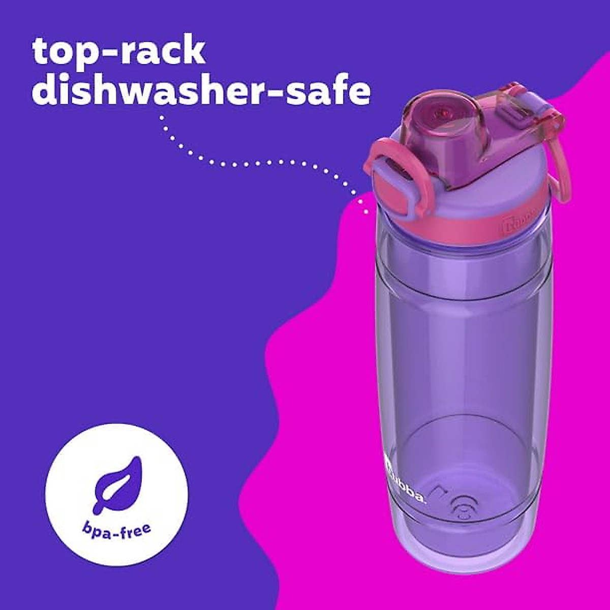 bubba 24 Oz Double-Walled Flo Duo Refresh | Button Lock | Leakproof Lid Water Bottle (3.34 L x 3.34 W x 11.10 H Inches) (Purple)