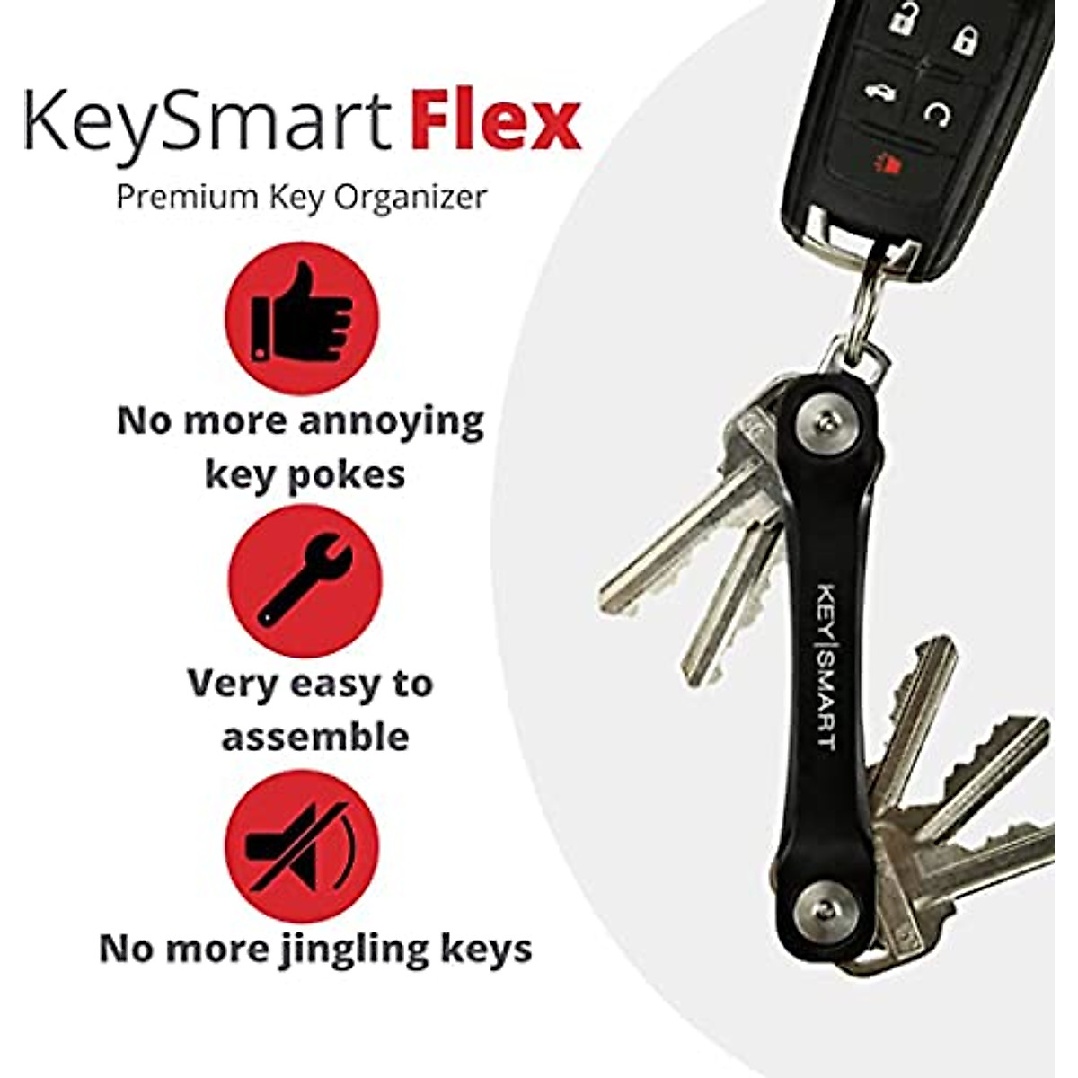 KeySmart Flex - Compact Key Holder and Keychain Organizer (up to 8 Keys, Black)