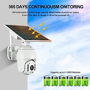100% Wire-Free Wireless Rechargeable Battery Solar Powered Outdoor 1080P Pan Tilt WiFi Security Camera PIR Motion Recording Two-Way Audio IP65 Weatherproof Night Vision Built-in SD Slot