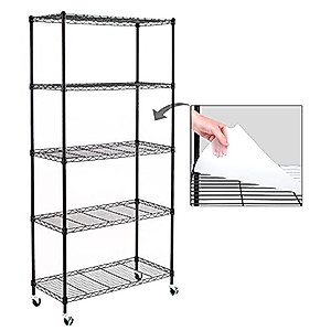 EZPEAKS 5-Shelf Shelving Units and Storage on Wheels with Shelf Liners Set of 5, NSF Certified, Adjustable Carbon Steel Wire Shelving Unit Rack for Garage, Kitchen, Office(63H X 30W X 14D)