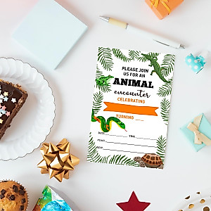 UDNADKEX Reptile Birthday Invitations for Boy with Envelopes, Invites for Birthday Party Animal, Reptile Birthday Party Invite Cards, Join Us Animal Encounter, 4"x6" Set of 20