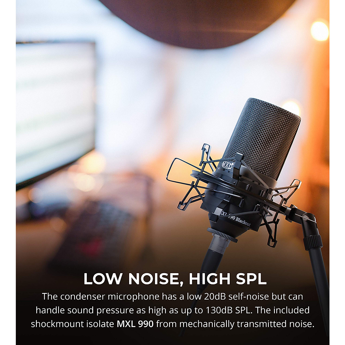 MXL 990 Condenser Microphone for Podcasting, Singing, Home Studio Recording, Gaming & Streaming | Detailed Sound | XLR | Large Diaphragm (Blackout)