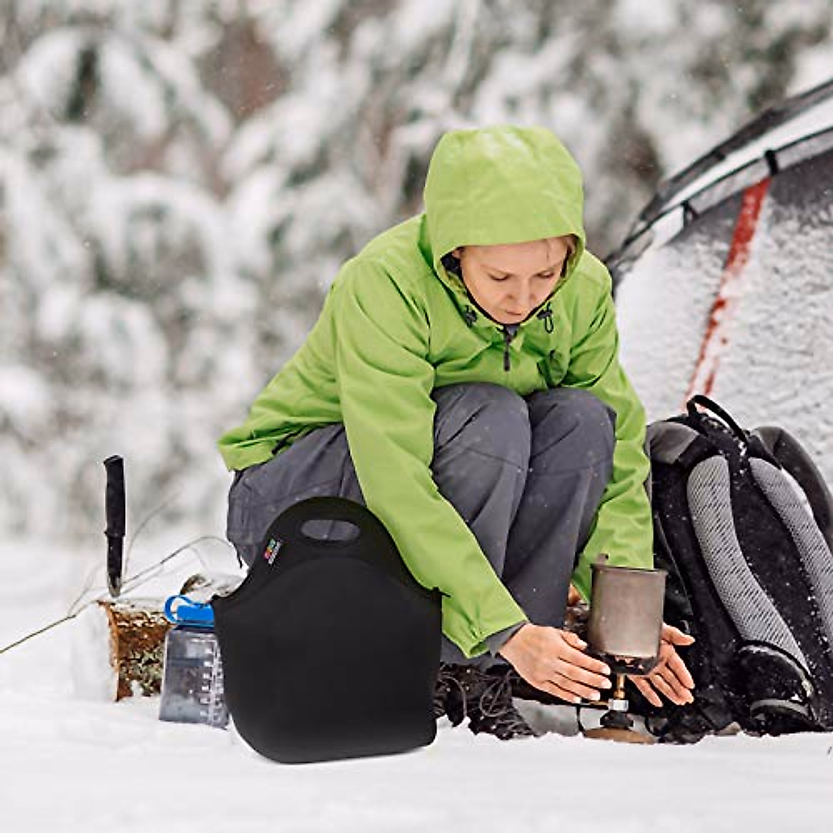 Nuovoware Insulated Lunch Bag for Women, Neoprene Lunch Tote Bag Picnic Lunch Box Bag with Adjustable Cross-Body Strap, Black