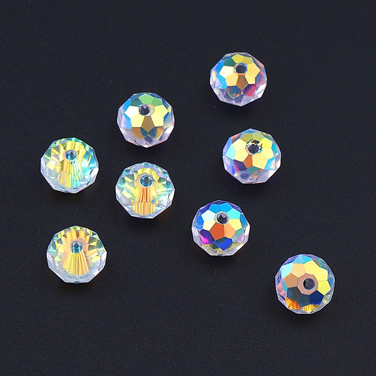 Dowarm 200 Pieces Briolette Crystal Glass Beads for Jewelry Making, 8MM Rondelle Crystal Beads for Crafts Wine Charms Wind Chimes Suncatchers, Briollete Rondelle Finding Spacer Beads (Crystal AB, 8MM)