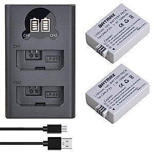 Batmax 2Packs LP-E5 Battery + LCD Dual USB Charger with Type C Port for Canon EOS Rebel XS, Rebel Xsi, Rebel T1i, 1000D, 500D, 450D, Kiss F, Kiss X2, Kiss X3