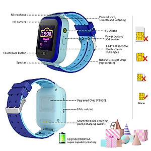 Upgraded 4G GPS Smartwatch for Girls Boys, IP67 Waterproof Sport Smart Watch Phone for Kids, with Camera WiFi Video Call Phone Call SOS Pedometer, 2-Style Watch Straps for Children 3-14 Years-Blue