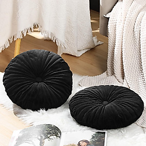 Namalu Round Throw Pillow 13.8 Inch Decorative Round Velvet Floor Pillows Small Pumpkin Throw Cushion for Living Room Sofa Bed(Black,2 Pcs)