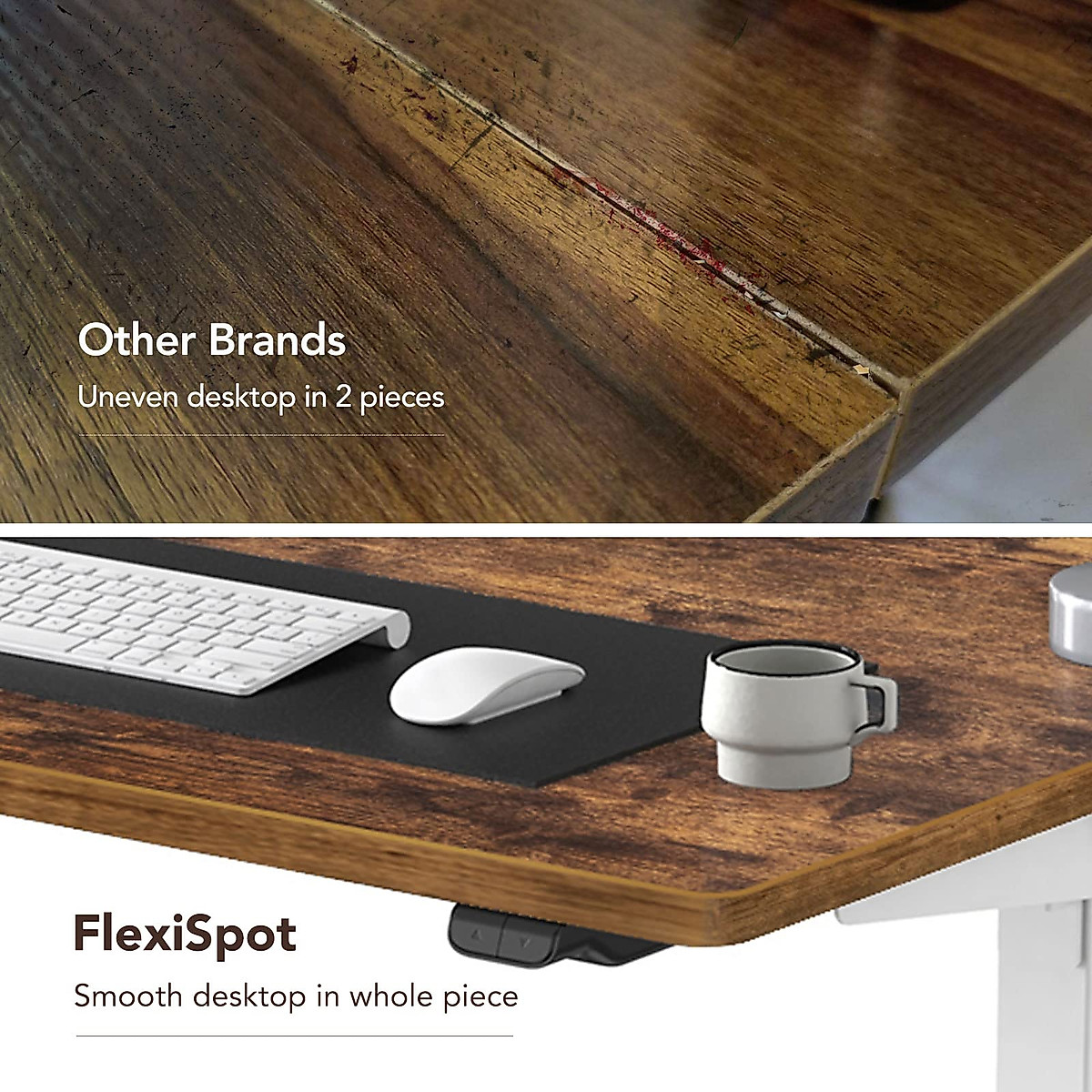 FLEXISPOT Electric Standing Desk Height Adjustable Desk, 48 x 30 Inches Sit Stand Desk Home Office Workstation Stand up Desk (White Frame + 48 in Rustic Brown Top, 2 Packages)