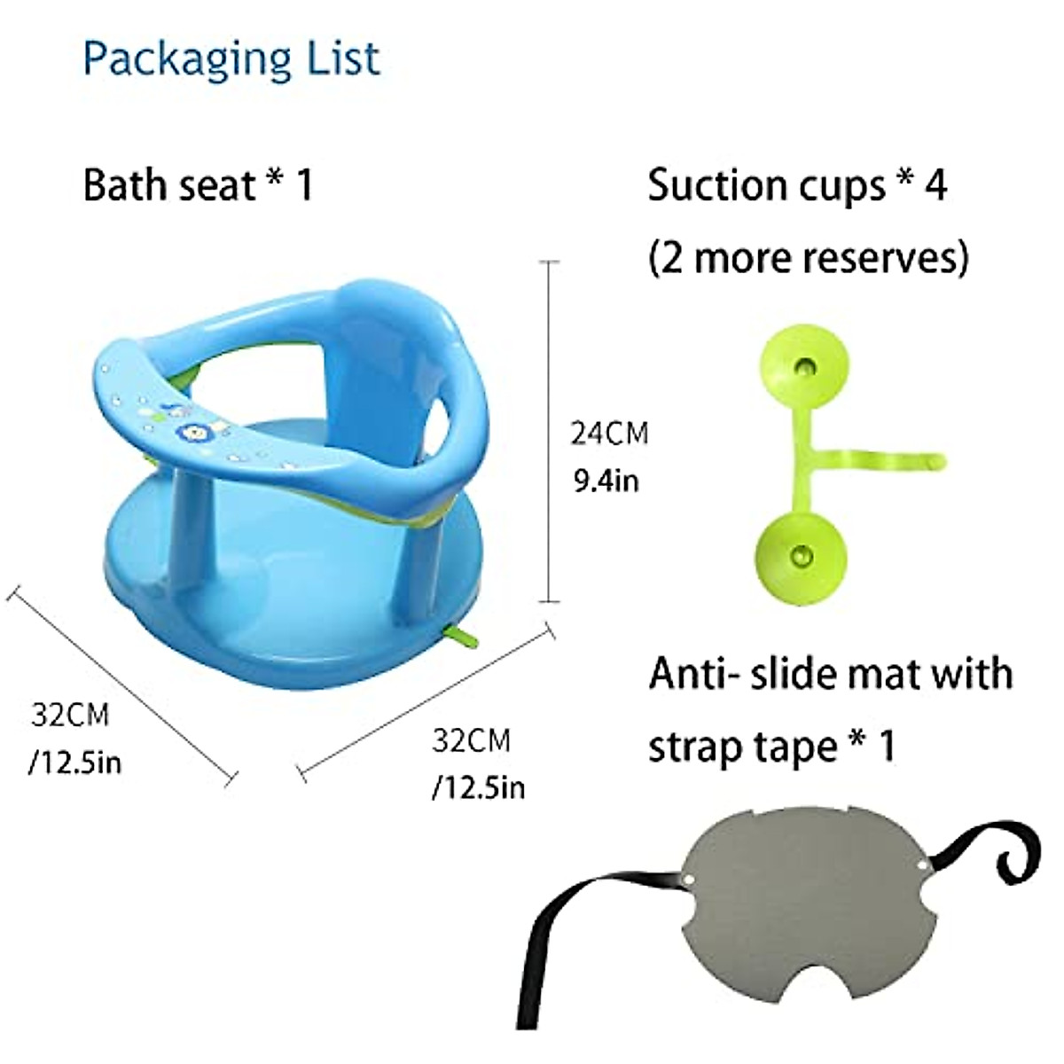 CAM2 Baby Bath Seat Non-Slip Infants Bath tub Chair with Suction Cups for Stability, Newborn Gift, 6-18 Months (Blue)…