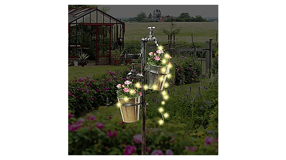 MorTime Solar Faucet Garden Stake with LED Lights