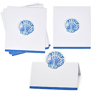 Gift Boutique 100 Pack Sea Shell Place Cards Beach Wedding Seating Name Table Setting Folded Tent Cards for Sea Shells Ocean Pool Baby Shower Dinner Spring Weddings Tables Party Decor 2 x 3.5 Inches