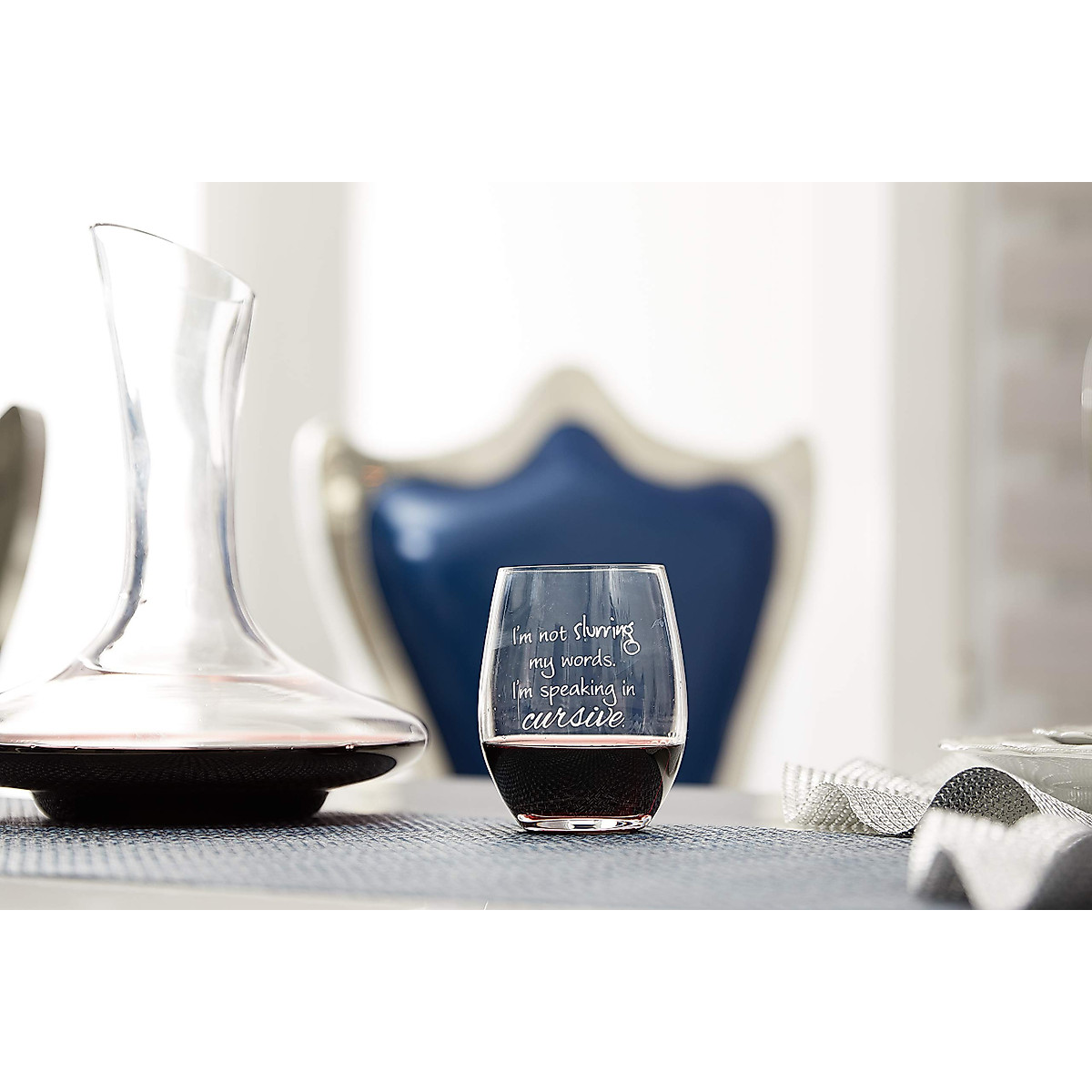 Lushy Wino - I'm Not Slurring My Words. I'm Speaking in Cursive | 18oz. Etched Stemless Wine Glass: Dishwasher Safe Funny Wine Glasses For Women in Gift-Ready Box