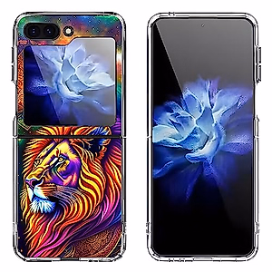 Bcov Galaxy Z Flip 5 Case,Colorful Lion Mandala Anti-Scratch Solid Hard case Protective Shookproof Phone Cover for Samsung Galaxy Z Flip 5