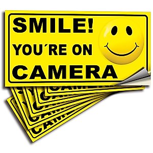 iSYFIX Smile You're on Camera Stickers for Business – 6 Pack 4x2 Inch – Self-Adhesive Vinyl Decal, Laminated for Ultimate UV Protection, Fade Resistance, Security Camera Sign for Home, Business, CCTV