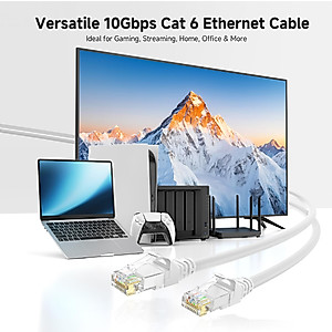 Cable Matters 10Gbps Snagless Cat 6 Ethernet Cable - 30ft, Cat 6 Cable, Cat6 Cord, Ethernet Cord, White