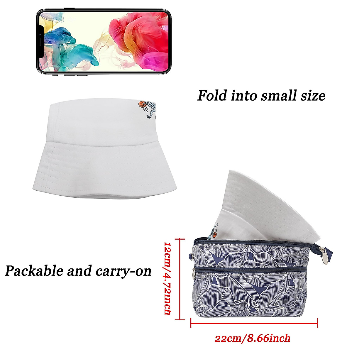 ZLYC Unisex Fashion Embroidered Bucket Hat Summer Fisherman Cap for Men Women Teens (Dinosaur Skeleton White)