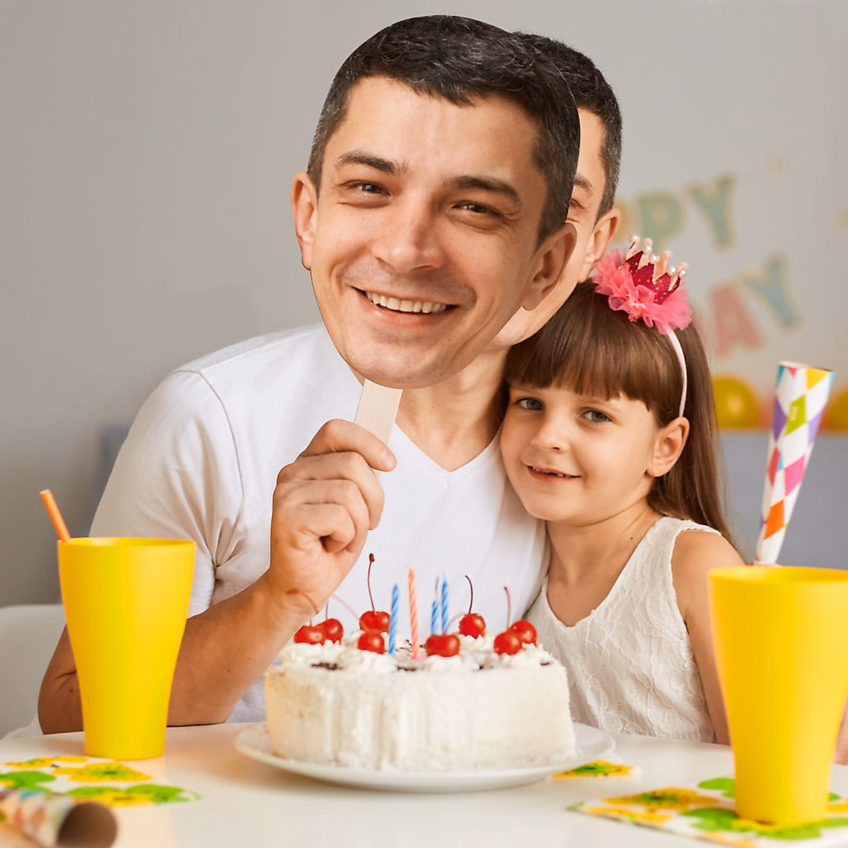 EnjoyView Custom Big Head Cutout on a Stick, Fat Heads, Customize Fun Fathead Cardboard, Personalized Face Signs, Upload Your Photo, Coroplast, 1 Pc, 12” to 18” Tall