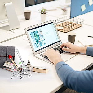 Liberty Imports 2 Pcs Mini Shopping Cart Trolley Desk Organizers, Cute Pen Pencil Holder Novelty Storage Toy for Stationery Supplies (Pink and Green)