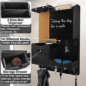 HEKOOLA Key Holder Wall Mount Mail Organizer Key and Mail Holder for Wall Key Hooks with Shelf, Drawer, Chalkboard, Corkboard, Key Hanger Mail Organizer Wall Mounted for Room Entryway (Black)