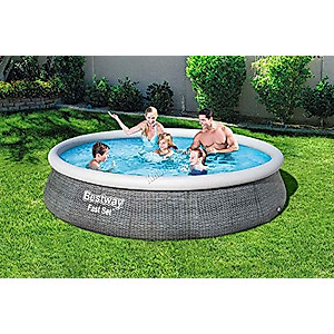 KMS BestWay 13' x 33" Family Garden Outdoor Swimming Pool Fast Set Round Above Ground Rattan Print With Filter Pump 57376 New