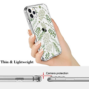 ICEDIO for iPhone 11 Pro Case with Screen Protector,Clear with Green Leaves Floral Flower Fashionable Patterns for Girls Women,Slim Fit Acrylic Cover Protective Phone Case for iPhone 11 Pro 5.8"