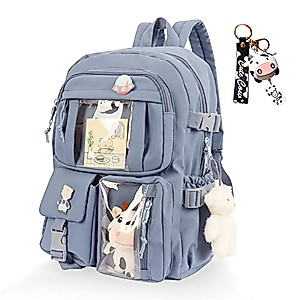 Kawaii Backpack, Cute Aesthetic Backpacks for Teen Girls, Large Capacity Kawaii Laptop Backpack with Cute Pin Pendant Accessories Travel Bag