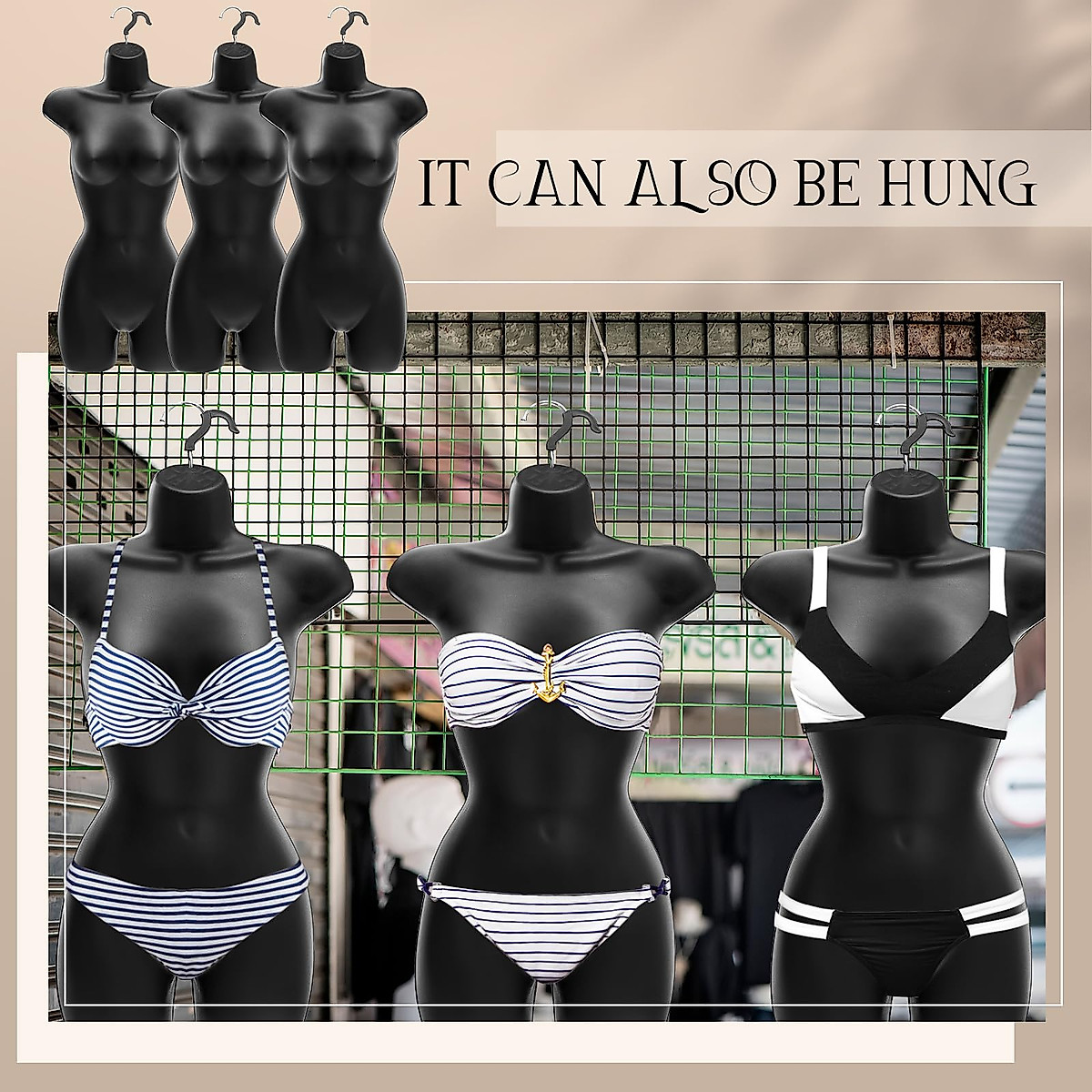 Dress Form Female Mannequin Torso Hollow Back Hanging Mannequin Body Manikin with Hook Half Body Shirt Clothing Display Plastic(12 Pcs,31.1 x 16.1 Inch)