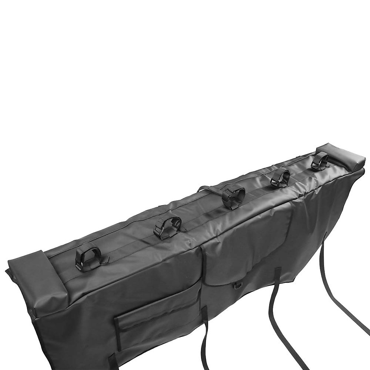 IKON MOTORSPORTS Tailgate Pad, Compatible With Most Trucks 53Inches Width Pickup, Black PVC Tailgate Pad w/ 5-Bike Straps & 1 Tool Bag