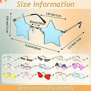 Fiada 16 Pcs Irregular Rimless Sunglasses Rectangle Star Cloud Flame Butterfly Shaped Heart Sunglasses Frameless Disco Glasses Party Favors Photo Props for Women Men Costume Unisex