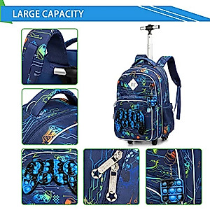 JSMNIAI Kids Rolling Backpack for Boys Backpack with Wheels Trolley School Bags Trip Luggage with Lunch Box for Elementary Boys Travel Suitcase