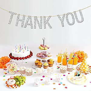 INNORU Thank You Banner - Silver Glitter Thanksgiving Day - Wedding Bunting Photo Booth Props Anniversary Bridal Party Decoration Supplies