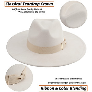 Pro Celia Big Wide Brim Fedora Hat for Women Large Felt Panama Rancher Hat (Ivory)