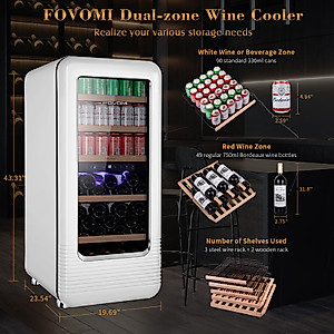 FOVOMI Wine Fridge,91-bottle Wine Cooler Dual Zone Large Wine Beverage Refrigerator Freestanding Cellar,Holds 91bottles or 49bottles+90 cans(6-year)