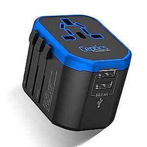 Ceptics World Travel Dual USB Power Plug Adapter - 2 USB Ports Wall Charger Type I C G A Outlets 110V 220V A/C - 5V D/C - EU Euro US UK - European Adaptor Kit