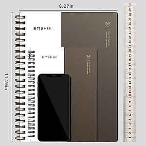 EMSHOI A4 Spiral Notebook College Ruled Lined Journal, 11.2" X 8.27",150 Sheets, 100gsm Thick Paper, Waterproof Softcover, Twin-Wire Binding, for Women Men School Work Business Writing, Gifts-Coffee