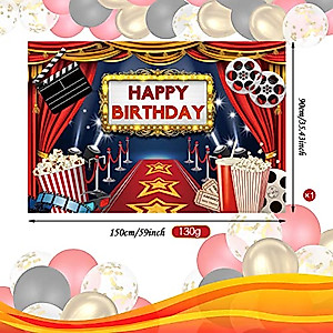86 Pcs Movie Night Party Decorations Kit, Include Movie Night Themed Large Backdrop Movie Night Colorful Balloons Movie Night Table Cover Cake Topper for Movie Night Party Red Carpet Party Supplies