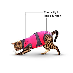 MAXX CAT E Collar Alternative Medical Pet Clothing Recovery suit for Cats After Surgery Wear Wound Bandage Protection Anti Anxiety Body Wrap (S, Pink)
