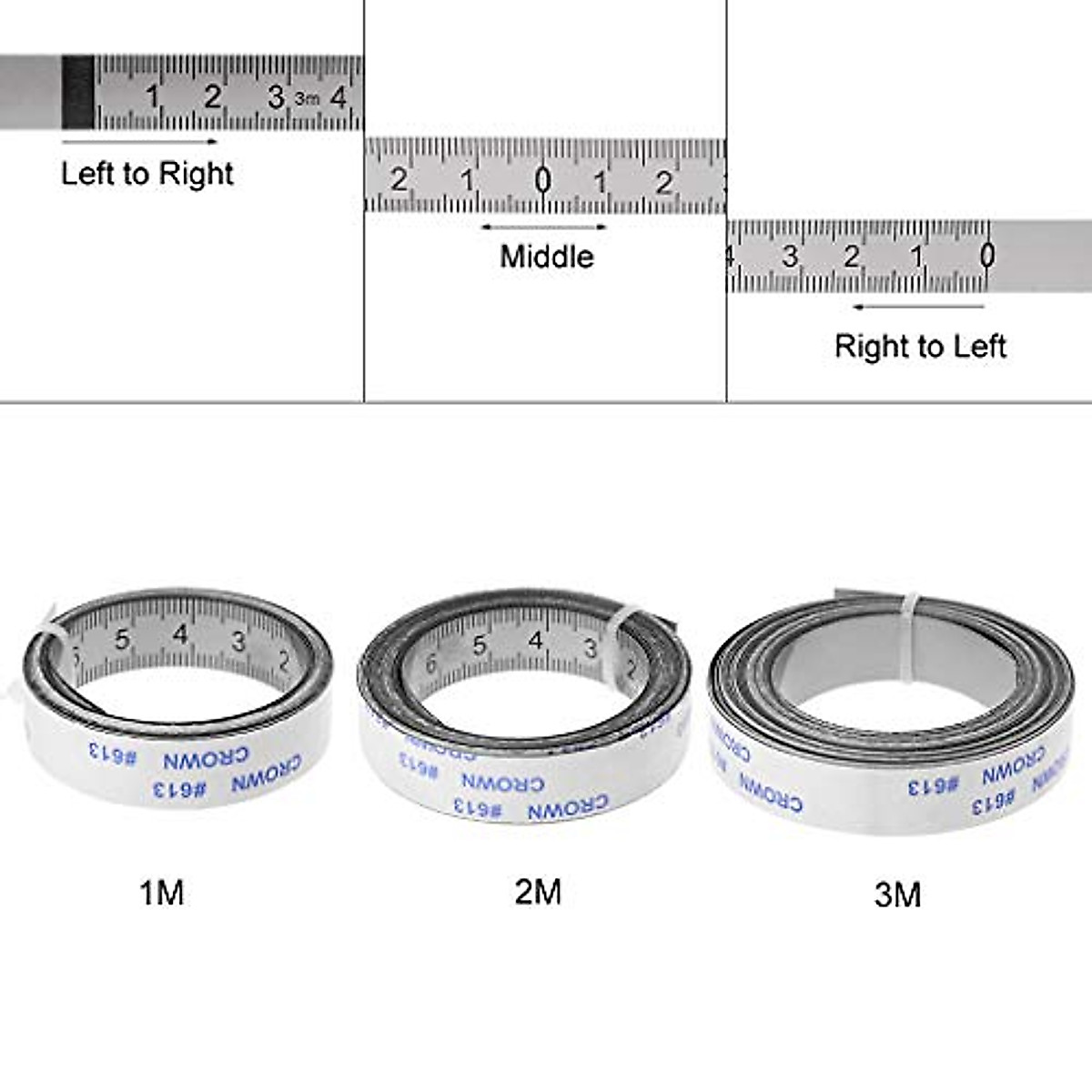 CHBC Self-Adhesive Measuring Tape with Adhesive Backing, Left To Right Reading, Right To Left, Middle to both sides, Stainless Steel, Miter Track Router Ruler (1M, Left to Right)