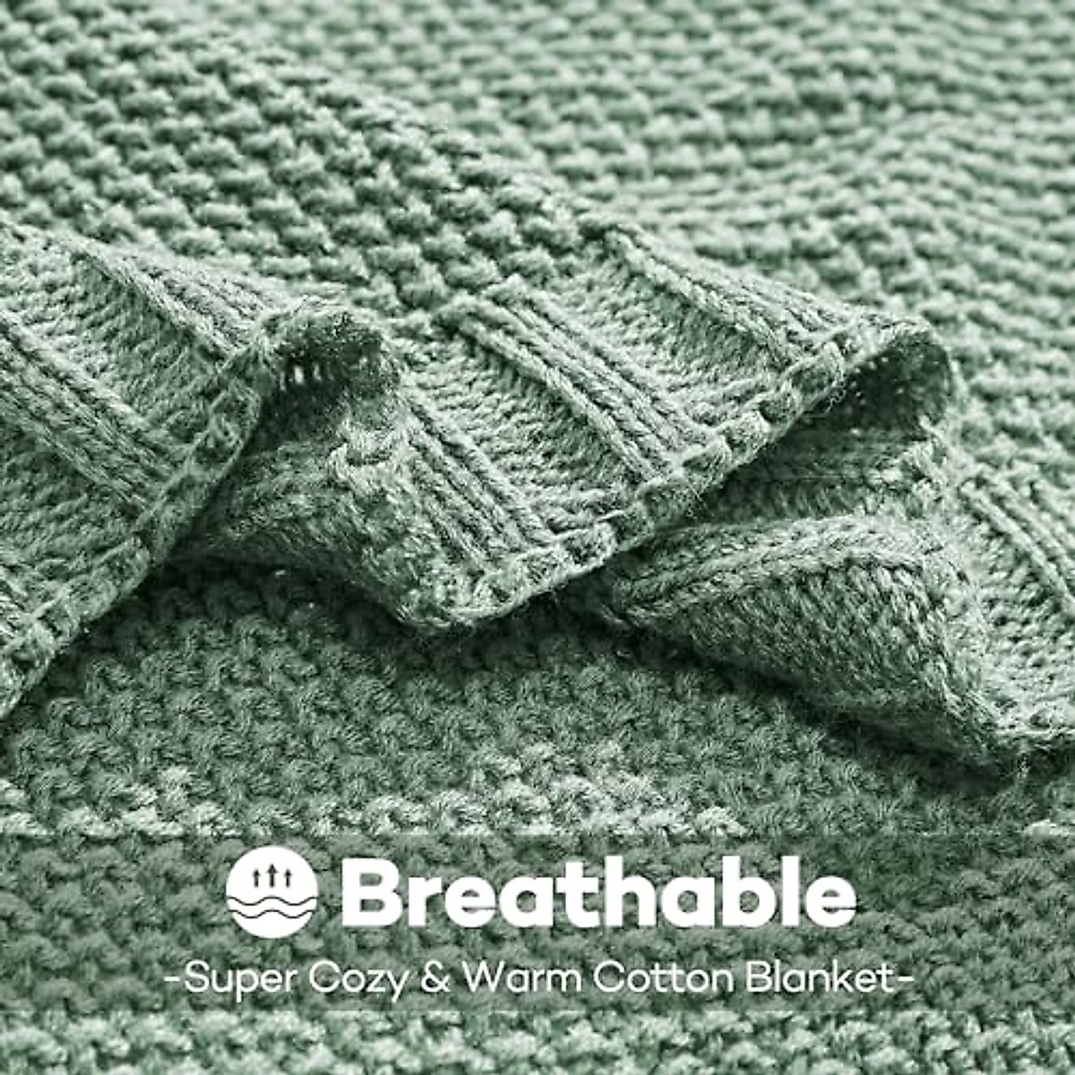 Touchat Throw Blanket for Couch, Chunky Cable Knit Blanket Textured Throw Blanket, Thick Acrylic Blanket Super Cozy Warm Decorative Farmhouse Knitted Blankets for Bed Sofa Living Room(Sage, 50''x60'')