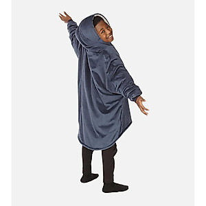 THE COMFY Original Jr. Microfiber Wearable Blanket Hoodie for Kids with Plush Oversized Hood, Large Pocket, and Ribbed Sleeve Cuffs, Blue