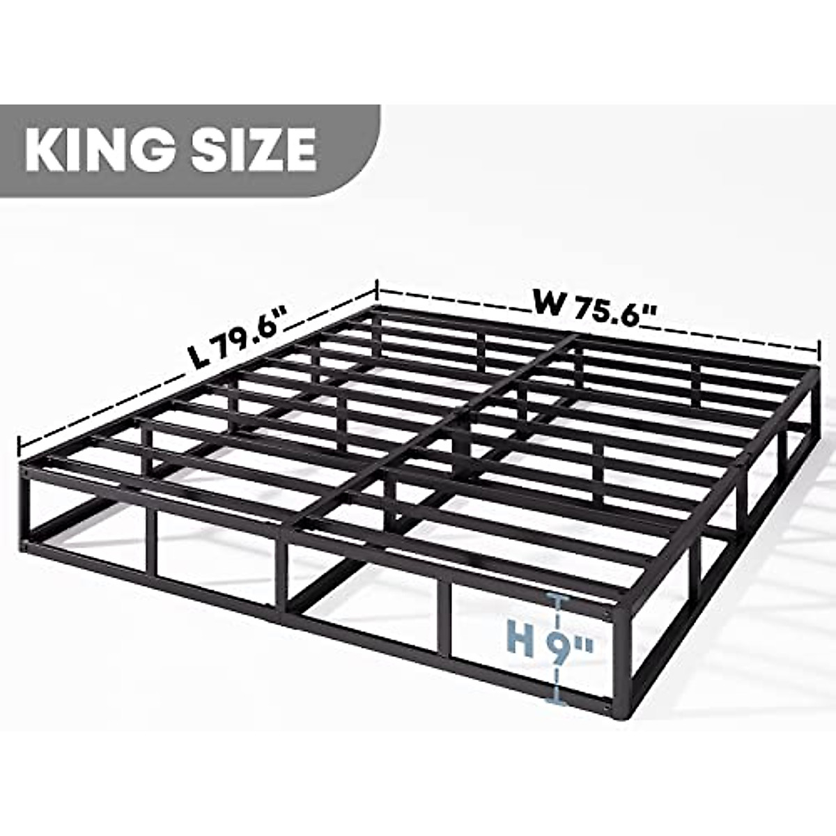 RLDVAY King-Box-Spring, 9 inch Metal King Size Box Spring Only, Heavy Duty Box Spring King with Fabric Cover, Easy Assembly, Non Slip, Noise Free