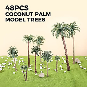 Yetaha 48 PCS Model Trees Model Coconut Palm Tree, Scenery Model Plastic Palm Tree Miniature Landscape Scenery Diorama Model Tree for Cake Decorations Aquarium Plants Outdoor Home Garden Decor